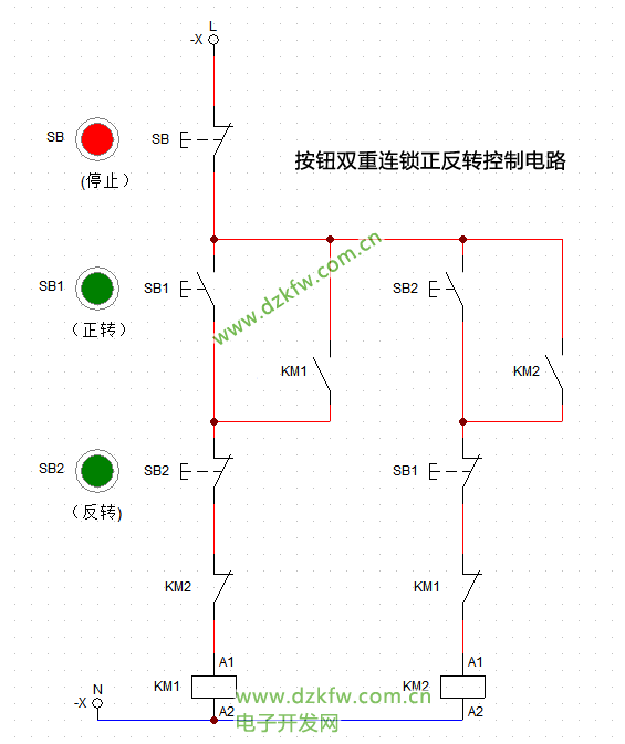 三相电动机接触器按钮双重互锁正反转电路图,电机正反转的按钮互锁电路
